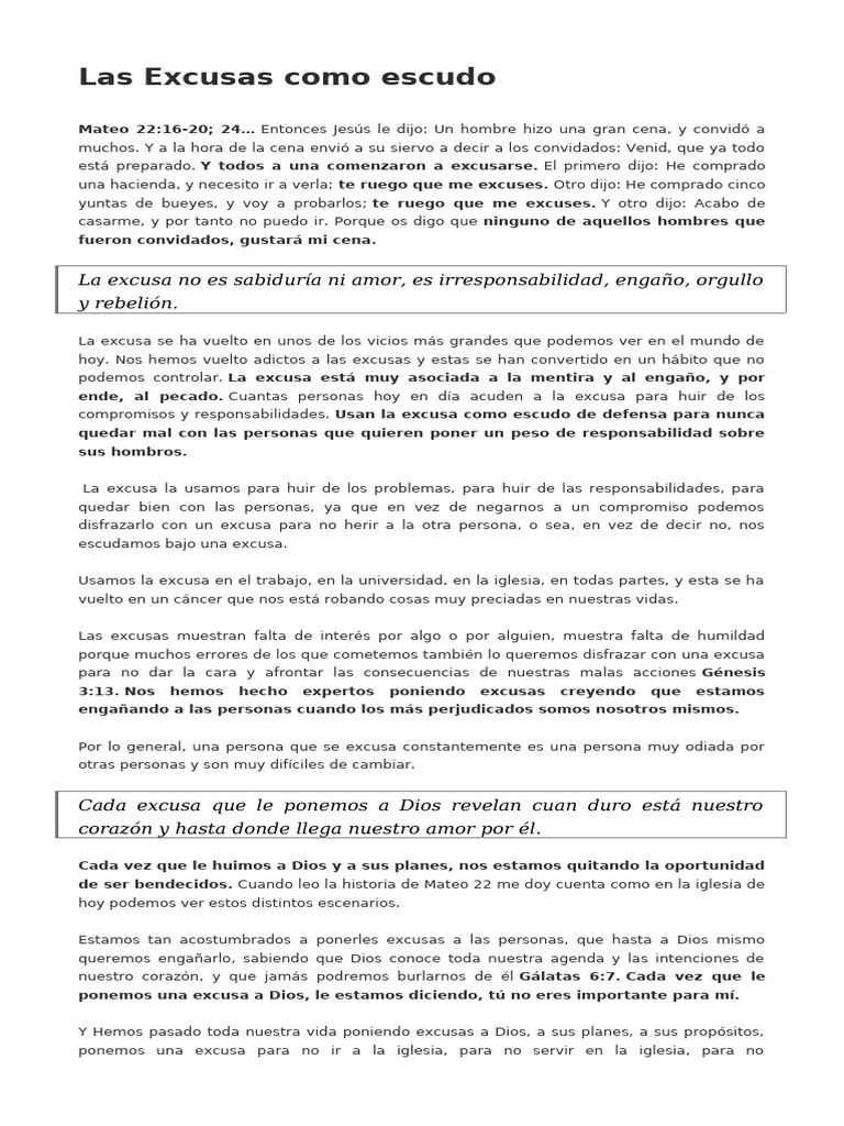Las Excusas Como Escudo | PDF | Dios