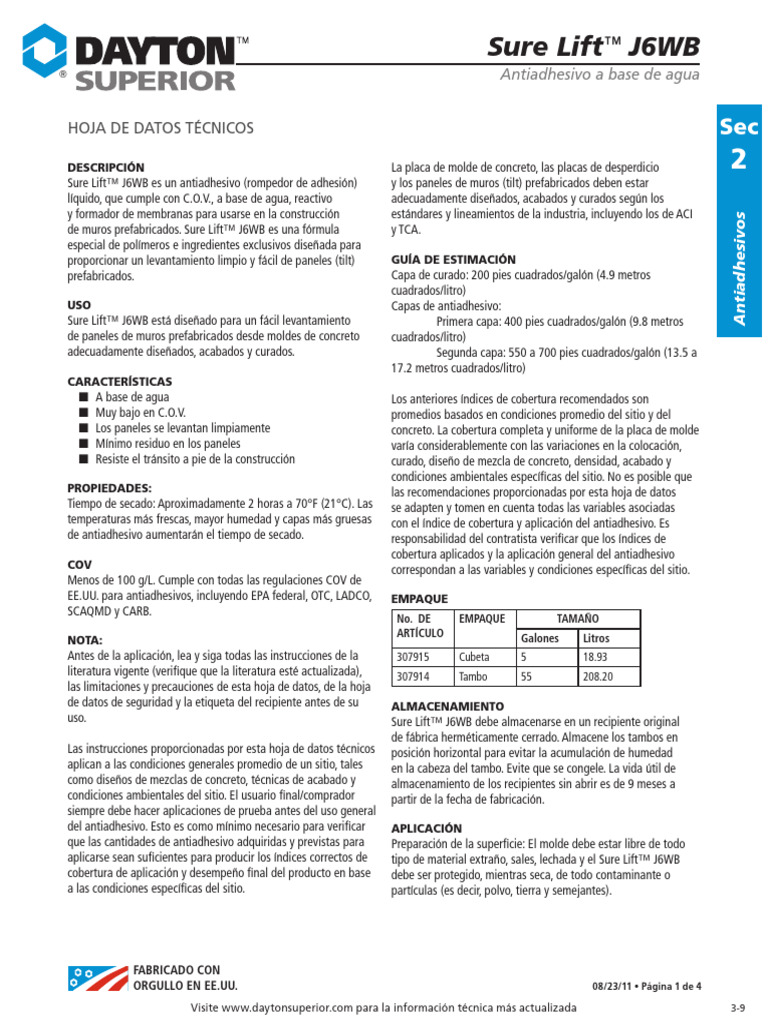 Sure Lift™ J6WB | PDF | Hormigón | Pintar