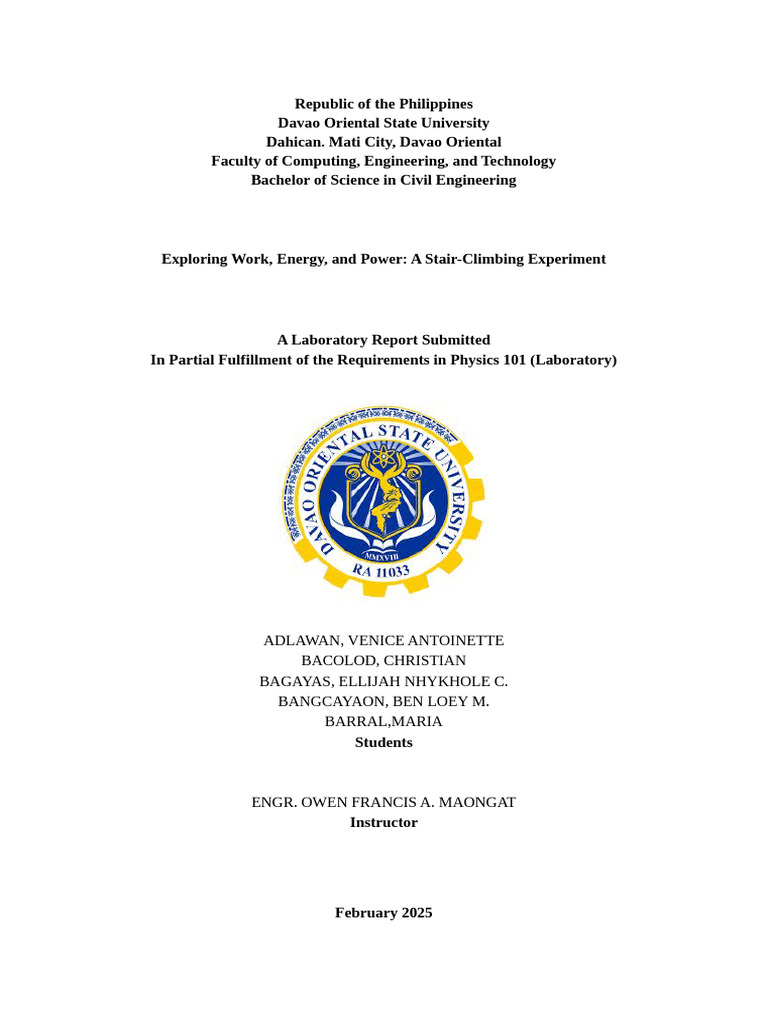 Stair-Climbing Experiment on Work and Power | PDF | Force | Mass