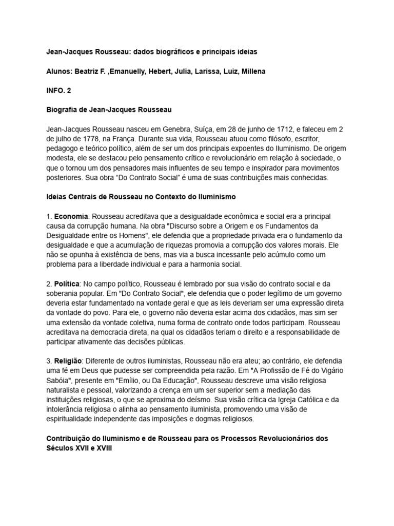 Pesquisa Sobre o Iluminismo e Seus Pensadores | PDF | Jean-Jacques ...