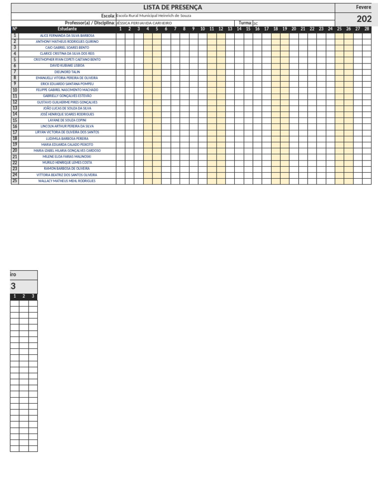 Modelo de Lista de Presenca 1 | PDF | Microsoft Excel | Microsoft