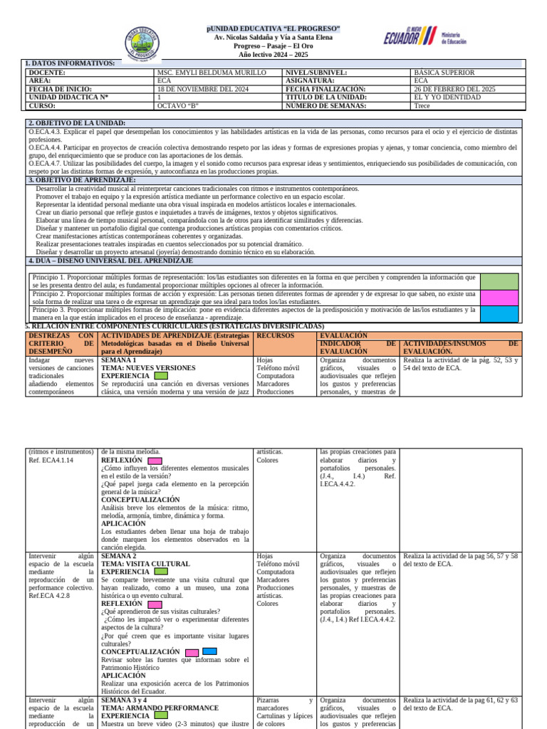 PLAN 3ER TRIMESTRE ECA OCTAVO | PDF | Aprendizaje | Arte de performance