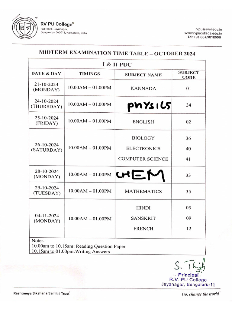Midterm Exam - October 2024 Timetable | PDF