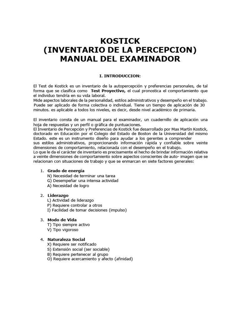 Kostick Manual | PDF | Liderazgo | Comportamiento