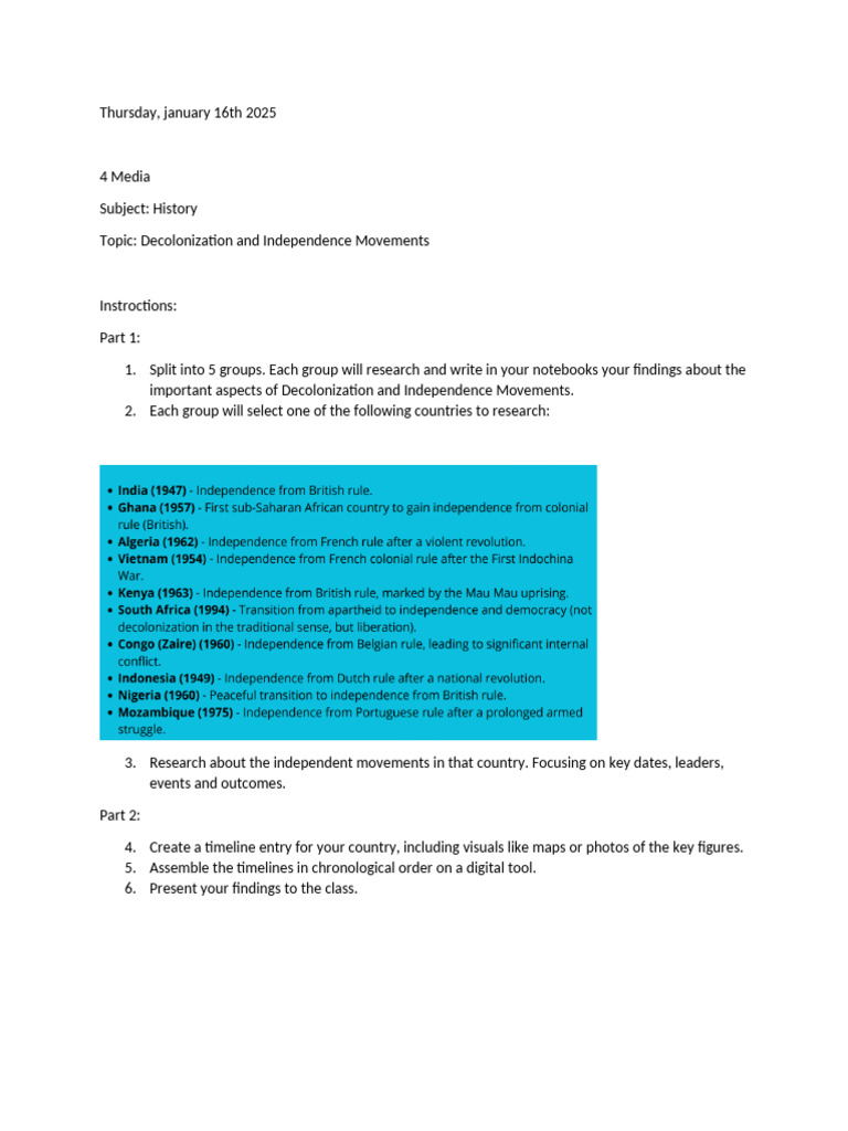 Decolonization and Independence Research Guide | PDF