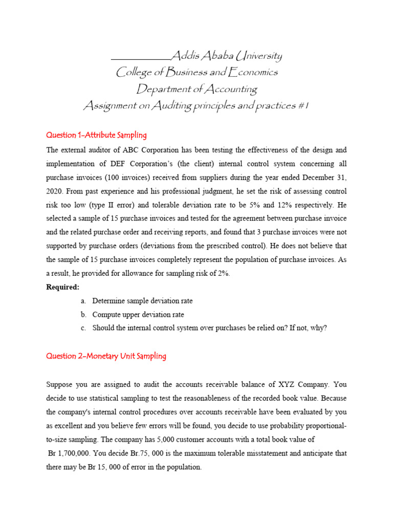 Auditing Principles: Sampling Techniques Analysis | PDF | Audit ...