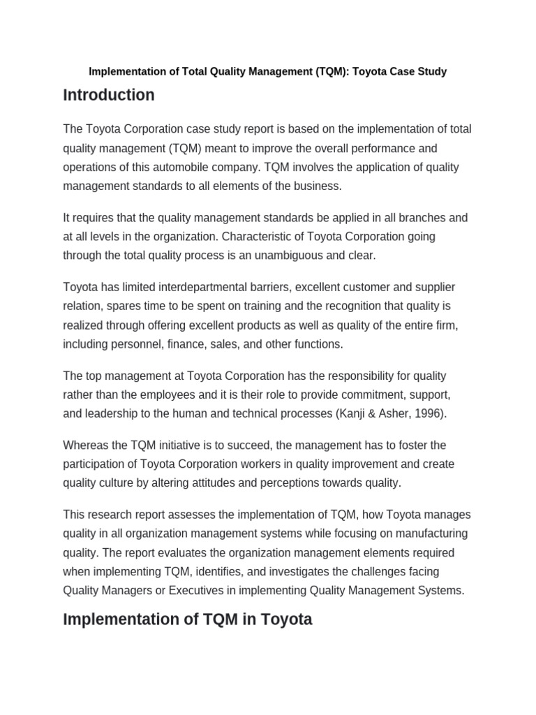 Toyota Implementation of Total Quality Management | PDF | Enterprise ...