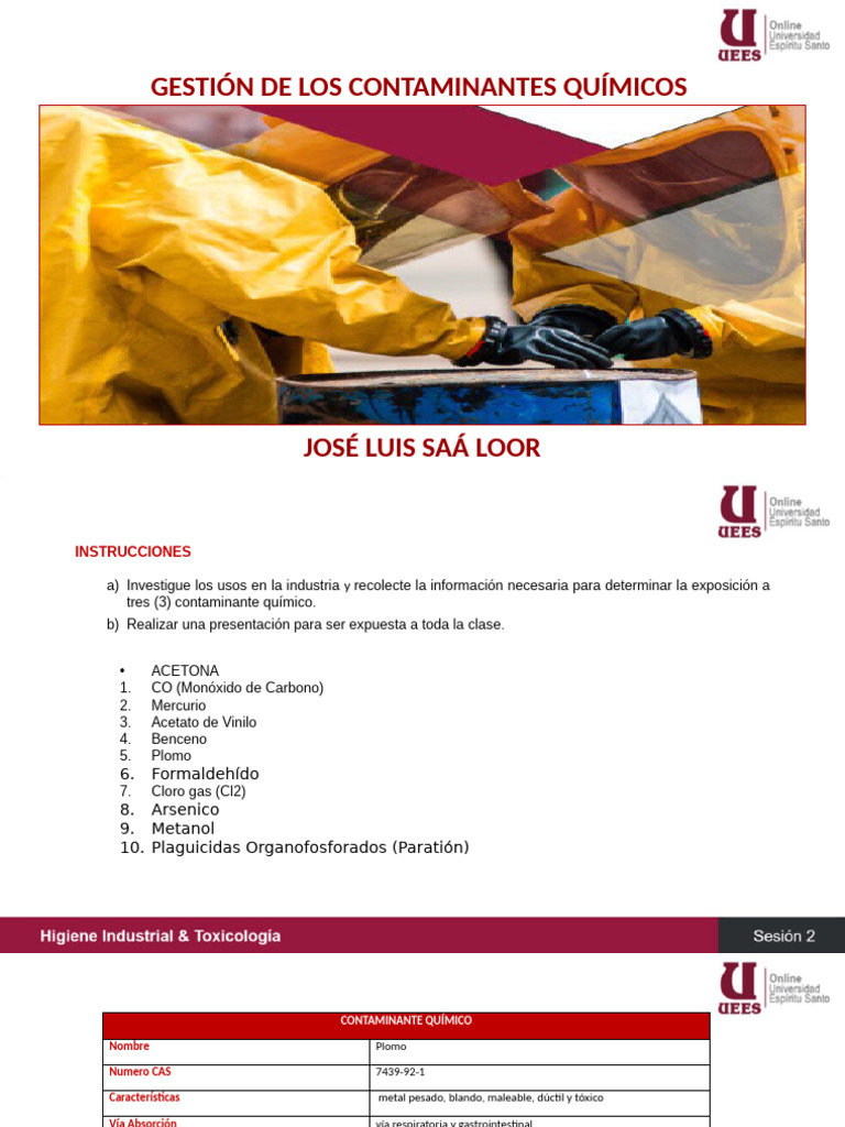 Taller Contaminantes Quimicos UEES 2025 | PDF | Mercurio (Elemento ...