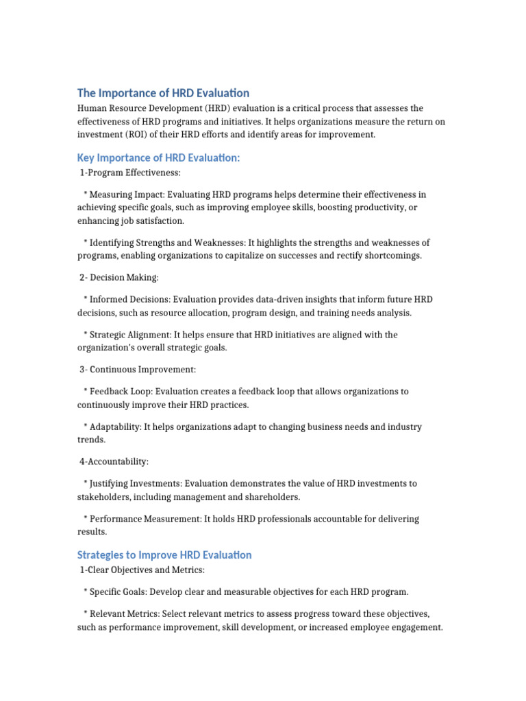 Importance of HRD Evaluation | PDF | Evaluation | Performance Indicator