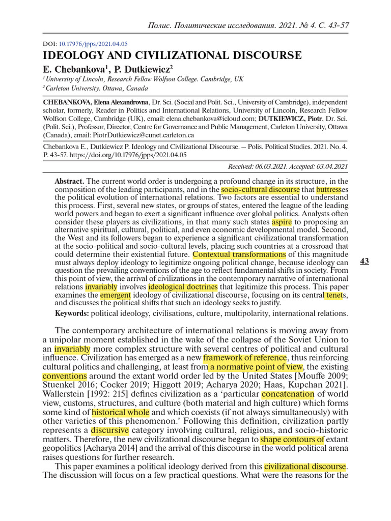 Civilizational Ideology in Global Politics | PDF | Ideologies ...