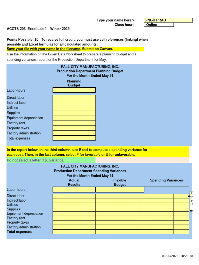 Lab 4 ACCT& 203 Student Template Winter 2025 | PDF | Depreciation