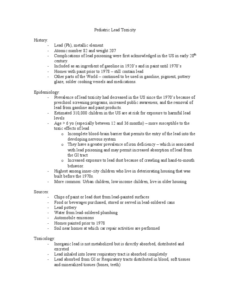 Pediatric Lead Toxicity Overview | PDF | Lead | Medical Specialties