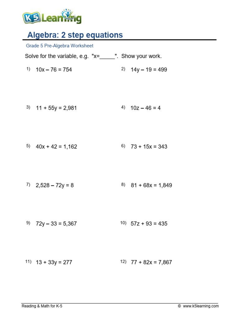 Grade 5 Two Step Equations A | PDF