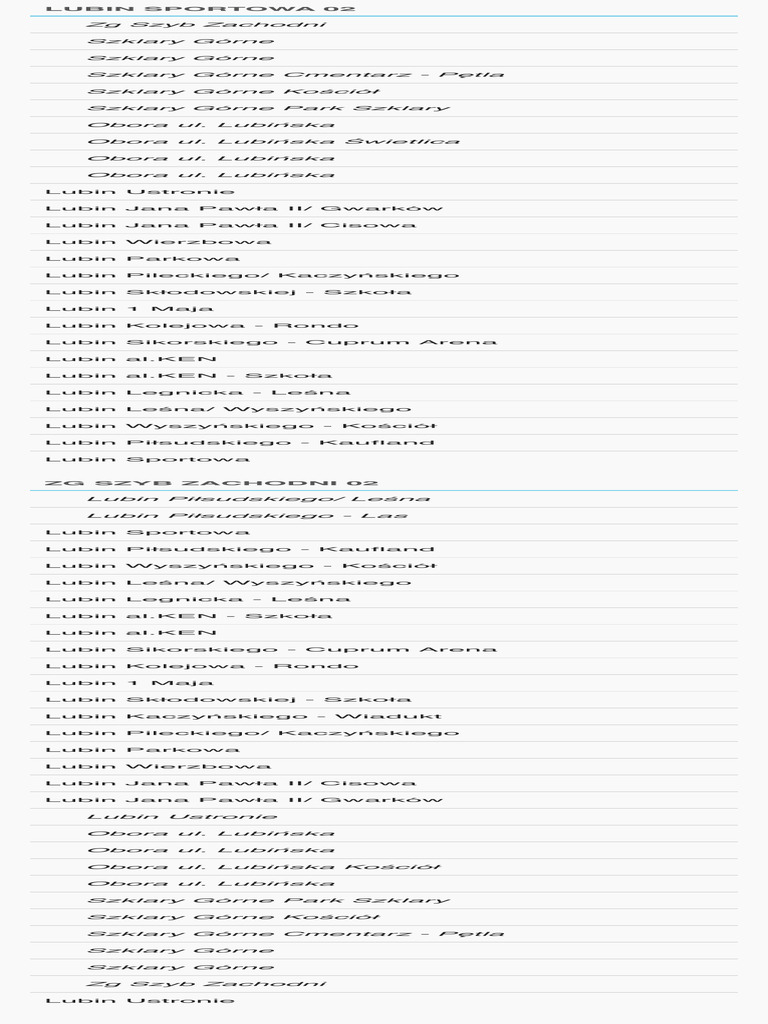 Lubin, Rozkład Jazdy Linia 1 | PDF