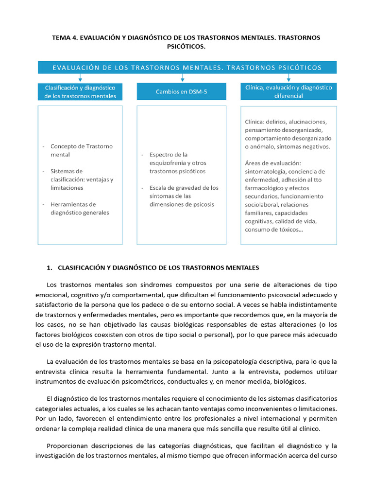 Tema 4 - Evaluacion | PDF | Esquizofrenia | Psicosis