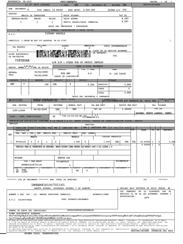 Pedimento-Nico 123 | PDF