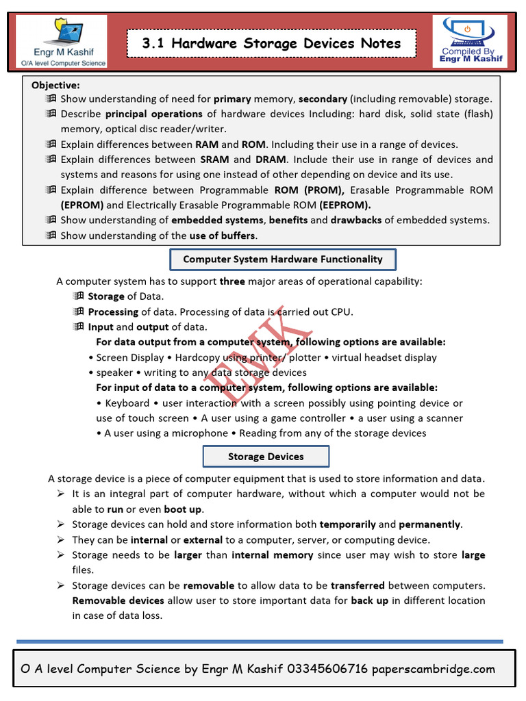 Hardware Storage Devices Overview | PDF | Random Access Memory ...