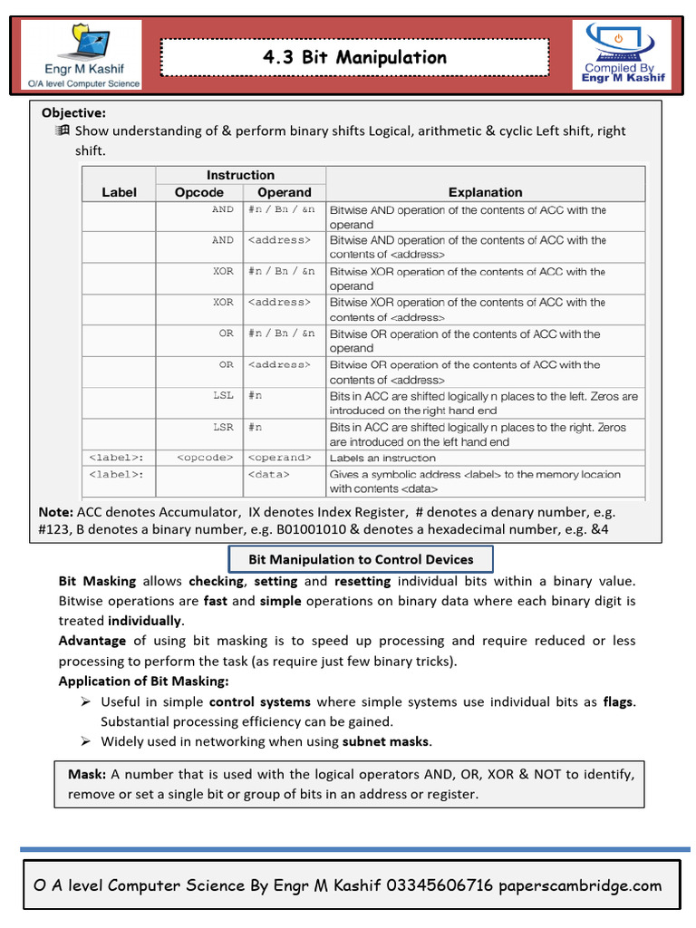 4.3-Bit-Manipulation-Notes-By-EMK | PDF | Computer Engineering | Computing