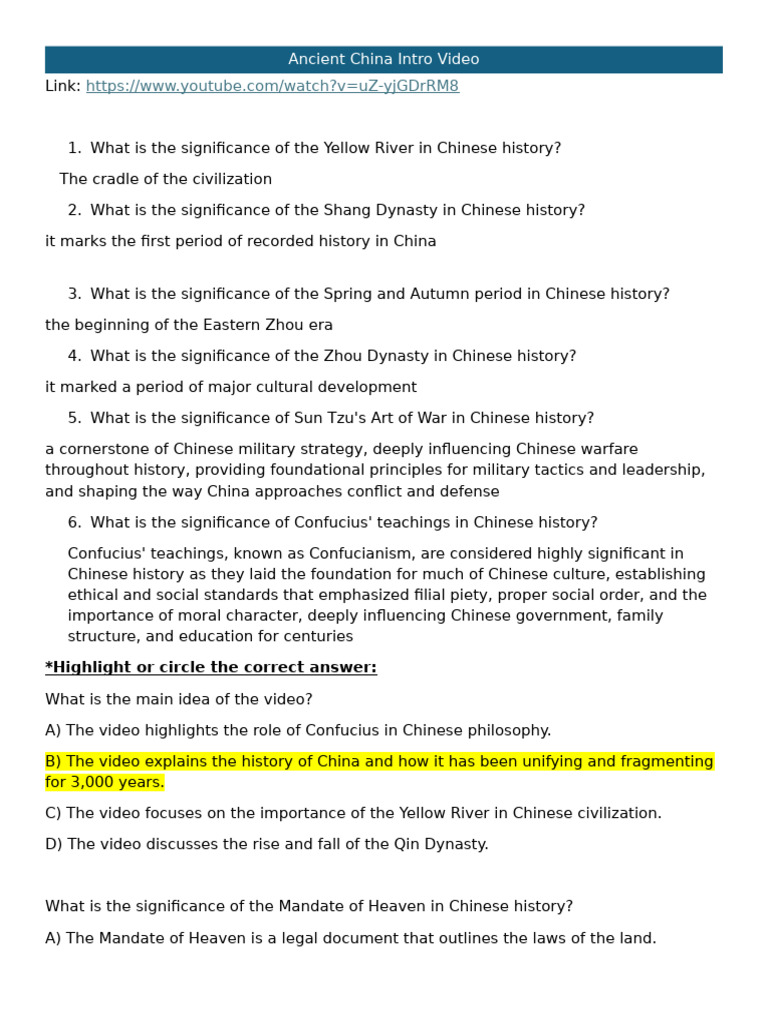 Ancient China Intro Video | PDF | History Of China | Chinese Culture