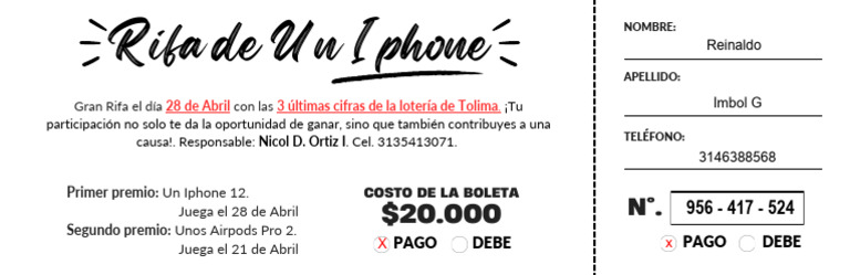 Rifa Iphone: Boleta sin Pagar No Juega | PDF