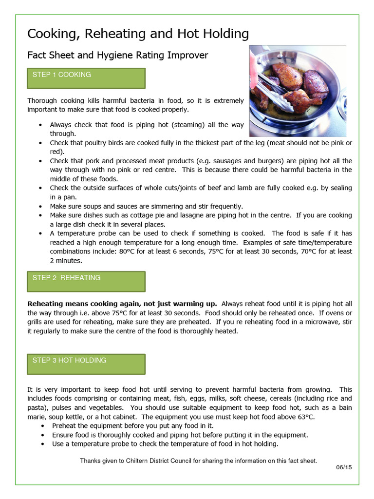 Cooking, Reheating and Hot Holding | PDF | Cooking | Thermometer