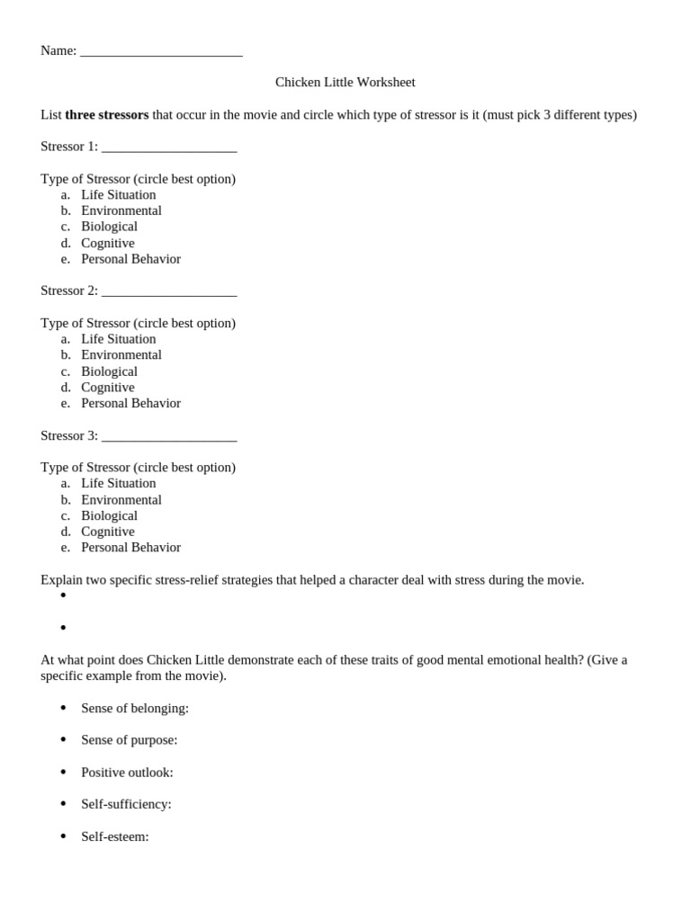 Chicken Little Worksheet V2 | PDF