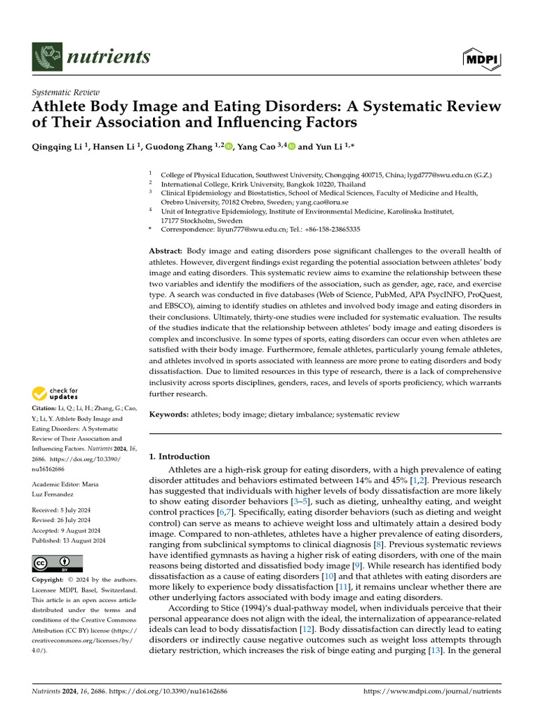 Athlete Body Image and Eating Disorders A Systematic Review of Their ...