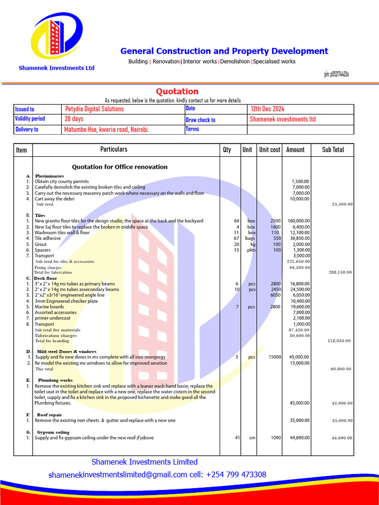 Office Renovation Quotation Summary | PDF | Paint | Building Materials