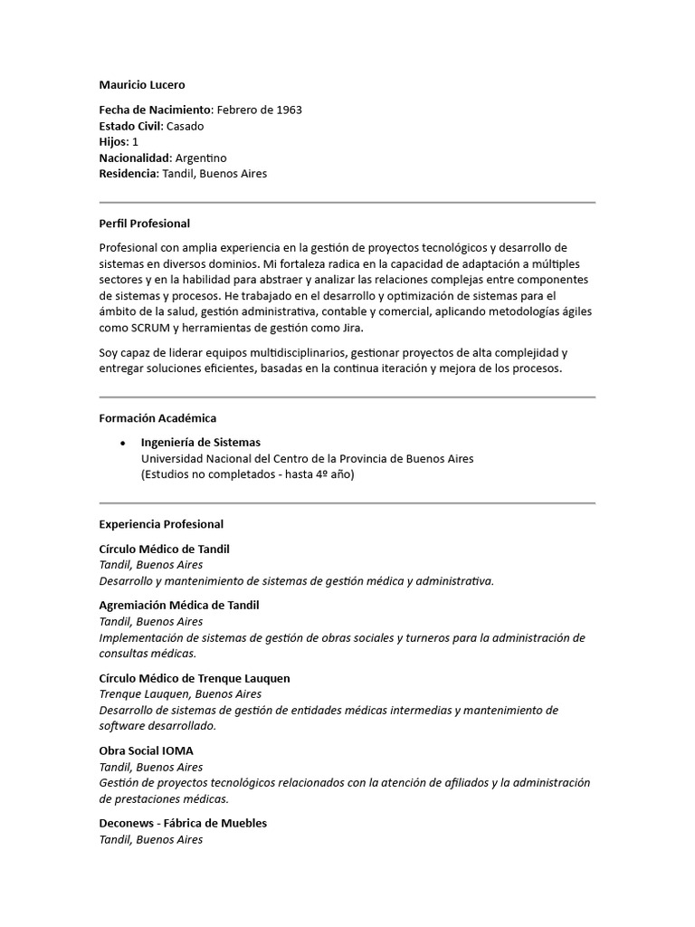 Mauricio Lucero CV | PDF | Tecnologías de la información | Informática