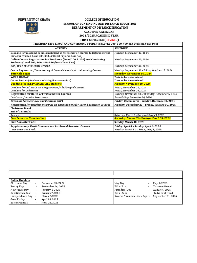 UG Academic Calendar 2024/2025 | PDF | Academic Term | Holidays