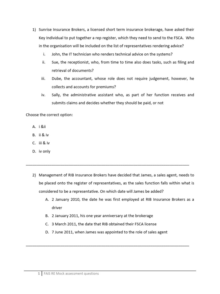 RE5 Mock Exam Questions and Answers | PDF | Insurance | Banks