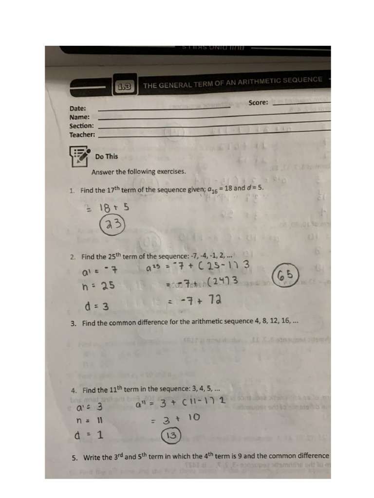 Activity 3 - Arithmetic Sequence (General Term and Sum) | PDF