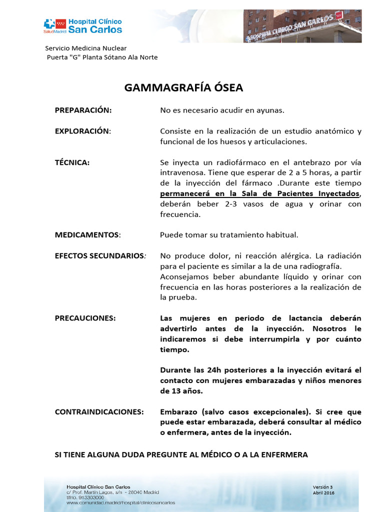 Preparación para Gammagrafía Ósea | PDF