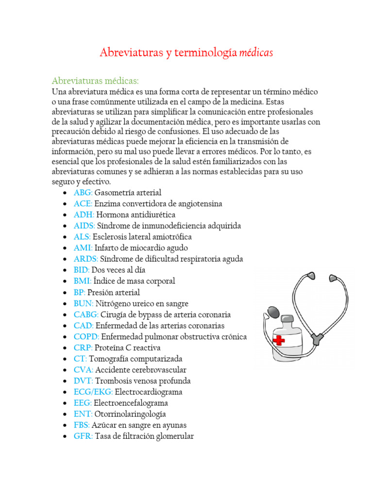 Abreviaturas y Terminología Médica | PDF | Medicina | Anatomía