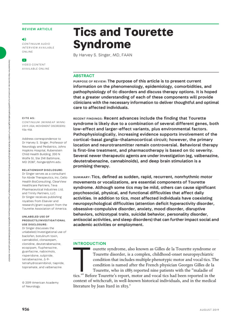 Tics and Tourette Syndrome.6 | PDF | Tourette Syndrome | Obsessive ...