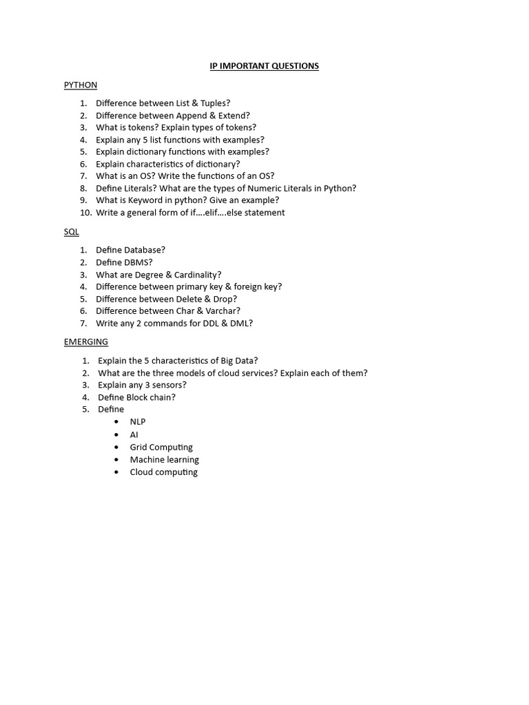 Ip Important Questions Full | PDF
