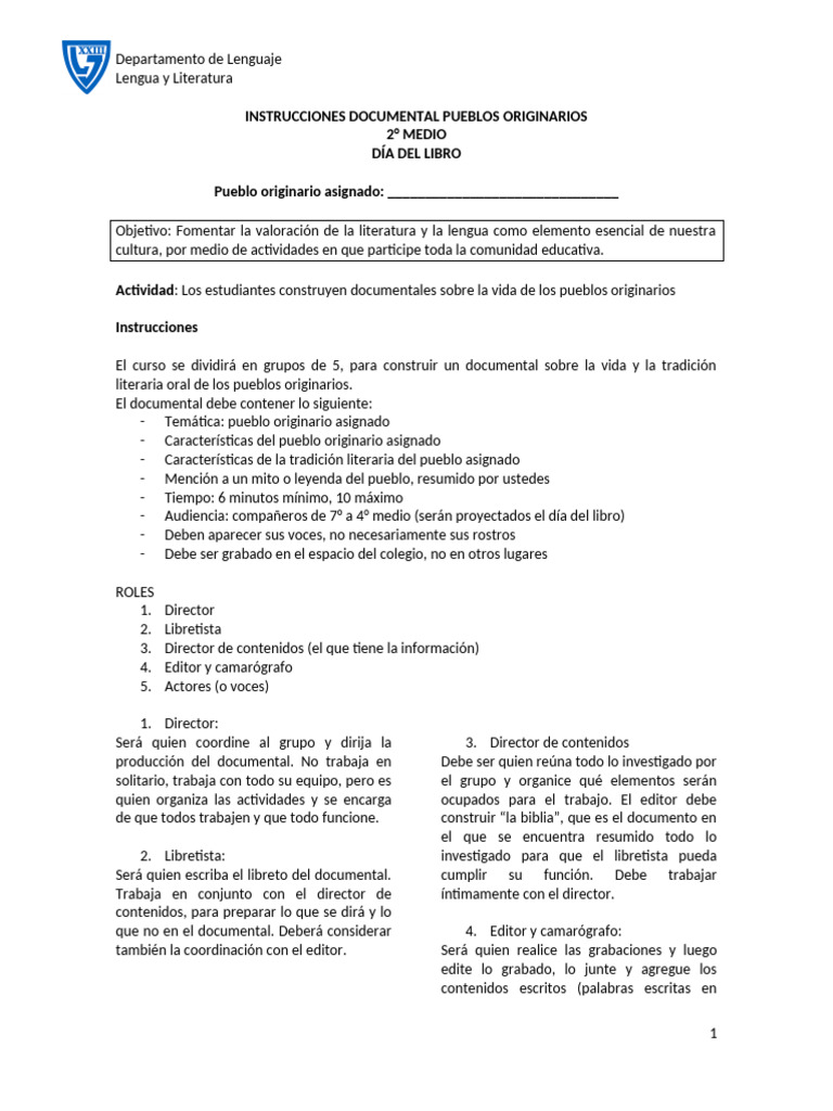 Instrucciones Documental 2° Medio | PDF | Documental | Escritura