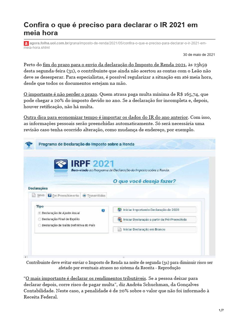 Declare seu IR 2021 em 30 minutos | PDF | Impostos | Imposto de Renda