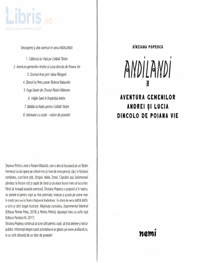 Aventura Gemenilor Andrei Si Lucia Dincolo de Poiana Vie. Seria Andilandi Vol.2 - Sinziana ...