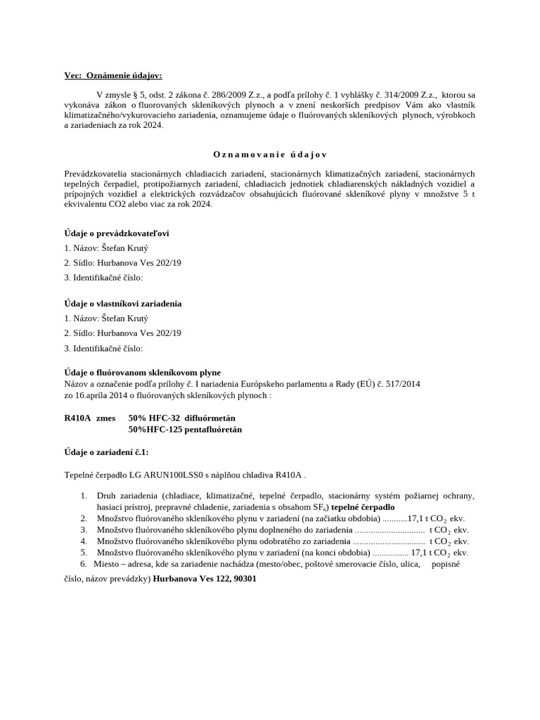 Oznámenie Vzor | PDF