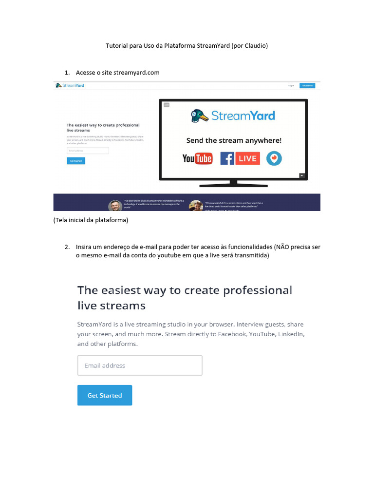 Tutorial para Uso Da Plataforma StreamYard | PDF | YouTube | Informática
