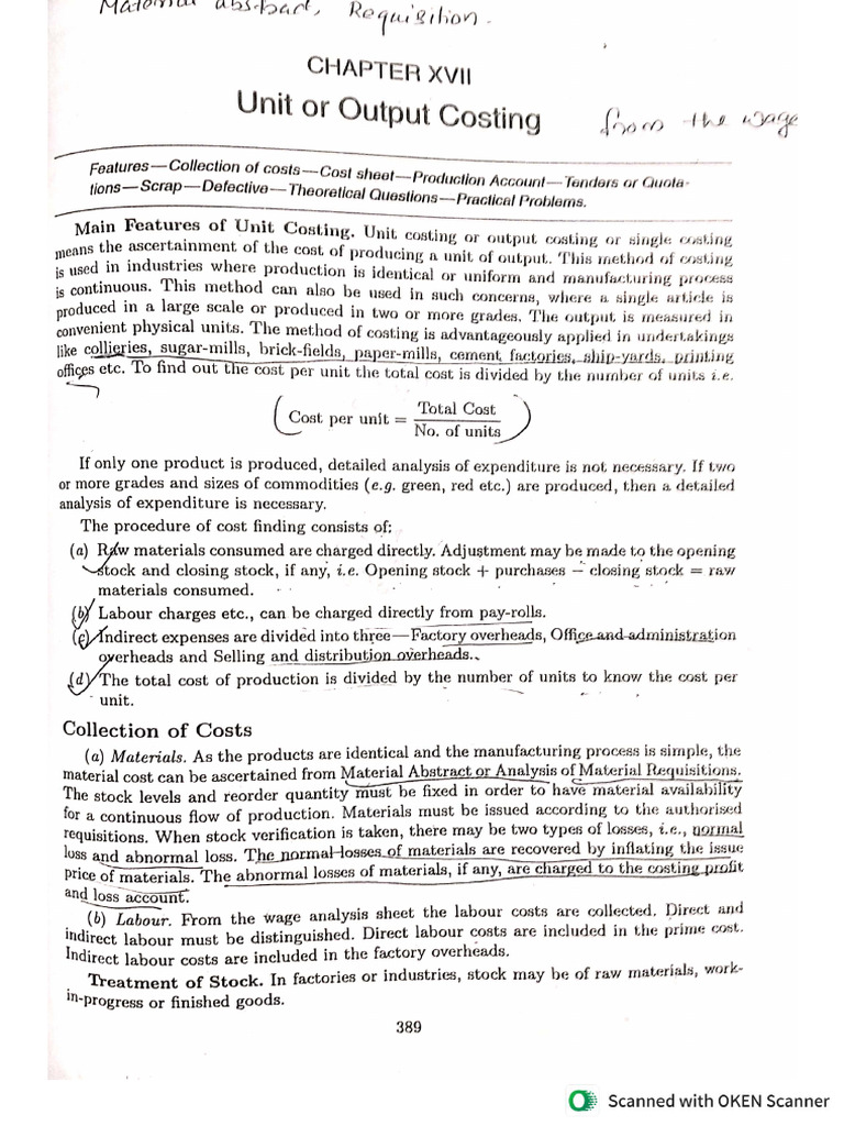 Unit or Output Costing | PDF