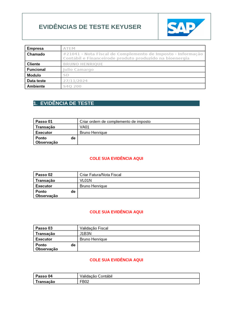 #21041 -Teste keyuser Nota Fiscal de Complemento | PDF