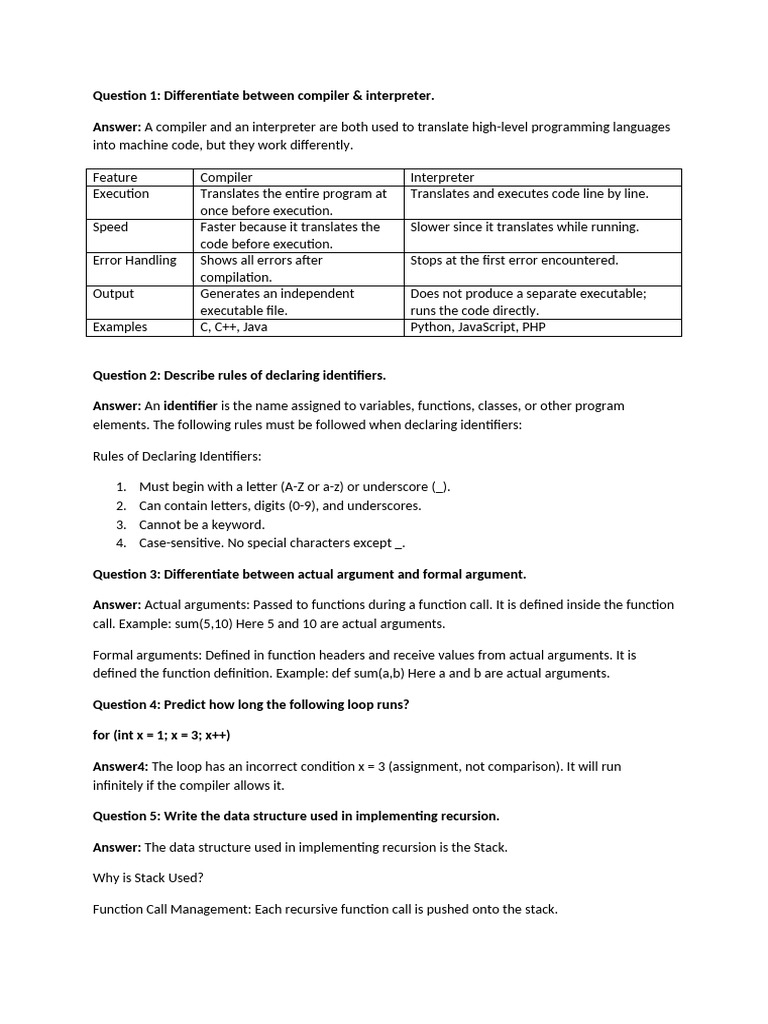 Compiler vs Interpreter and Programming Concepts | PDF | Pointer ...