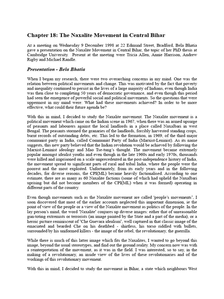 Bela Bhatia - Naxalite Movement Research Presentation | PDF | Mahatma ...