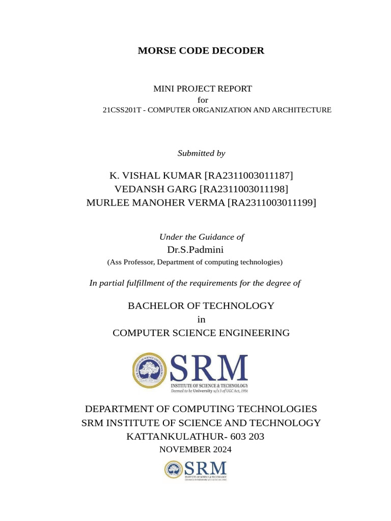 COA Mini Project Report FINAL | PDF | Arduino | Embedded System