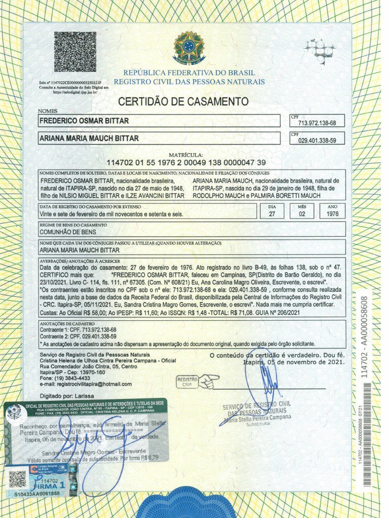 Certidão de Casamento Ariana-Averbada | PDF