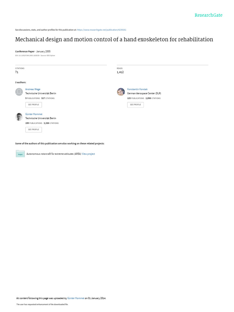 Mechanical Design and Motion Control of A Hand Exo | PDF | Physical Therapy | Electromyography