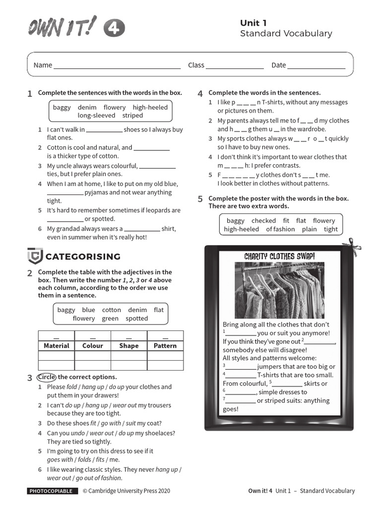 Standard Vocabulary for Clothing | PDF | Clothing | Dress