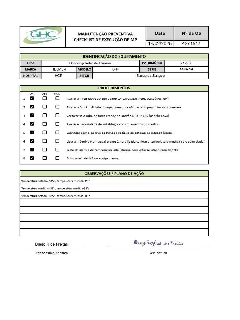 Checklist de Manutenção Preventiva para Descongelador | PDF